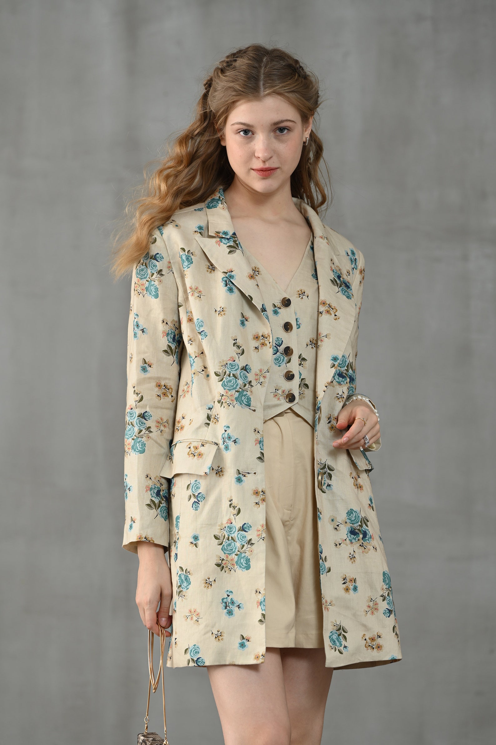 Double Layered Linen Coat Floral Linen Blazer - Etsy