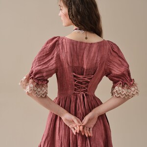 Ruffle Linen Lace Dress in Plum, Medieval Dress, Victorian Dress ...