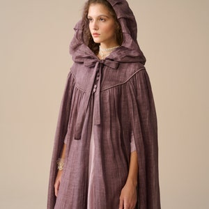 Hooded Linen Cloak in Purple, Maxi Linen Cloak Cape, Wedding Cloak ...