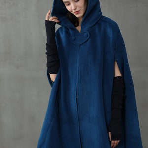 Blue Wool Cape, Oversized Hooded Cape, Hooded Wool Cape, Hooded Wool ...