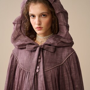Hooded Linen Cloak in Purple, Maxi Linen Cloak Cape, Wedding Cloak ...