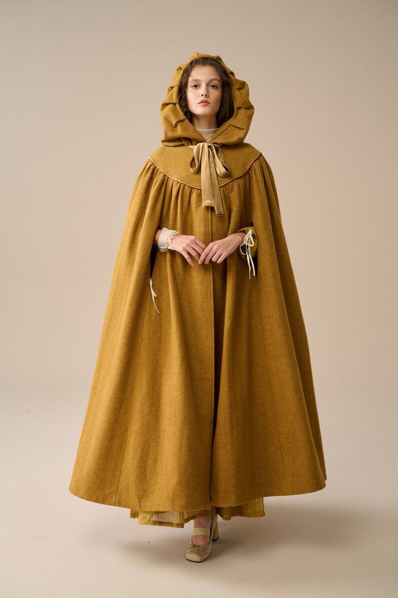 Hooded Wool Cloak Cape, Hooded Cloak Cape in Amber Gold, Maxi Wedding ...