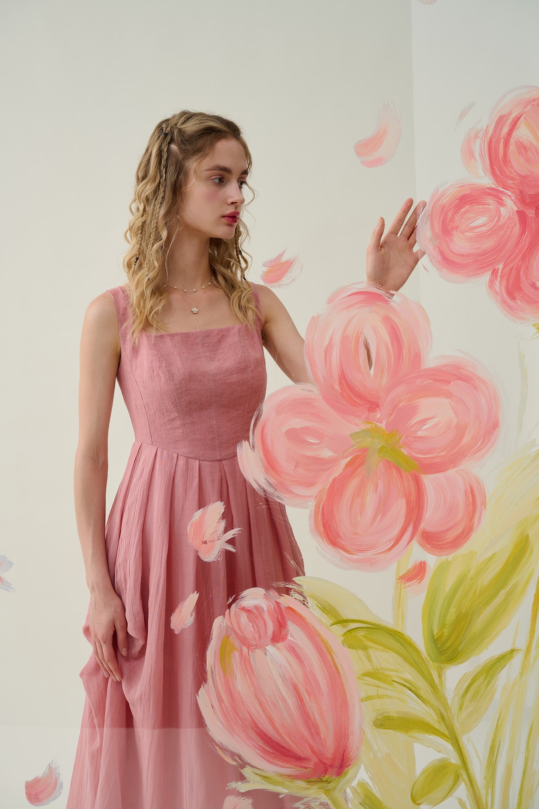 Ruffle Pink Linen Dress Corset Linen Drses French Dress Etsy