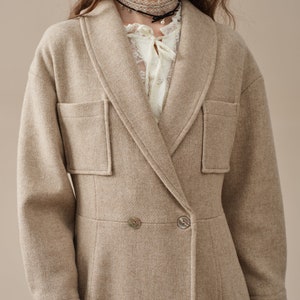 Maxi Wool Coat in Oat Cream, Women Coat, Double Breasted Coat, Winter Coat, Retro Coat, Warm ...