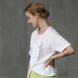 French Linen Top Blouse in Gray/White Earth Day Top Linen | Etsy