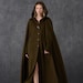 Maxi Hooded Wool Coat Cloak in Olive Medieval Cloak - Etsy