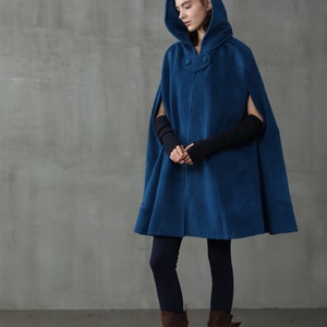 Blue Wool Cape, Oversized Hooded Cape, Hooded Wool Cape, Hooded Wool ...