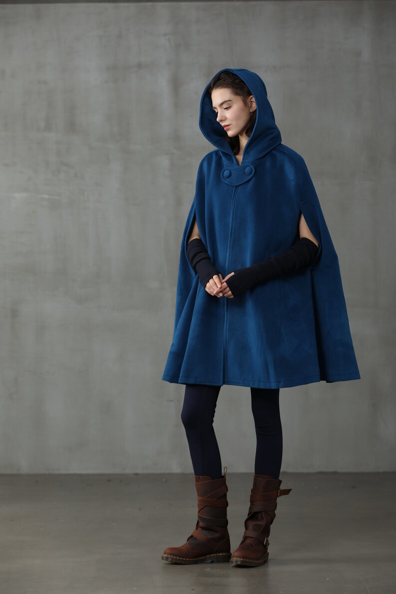 Blue Wool Cape Oversized Hooded Cape Hooded Wool Cape - Etsy UK