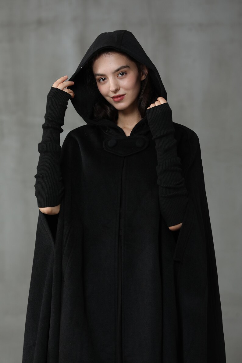 Black Hooded Wool Coat Cloak Maxi Hooded Wool Coat Cloak - Etsy