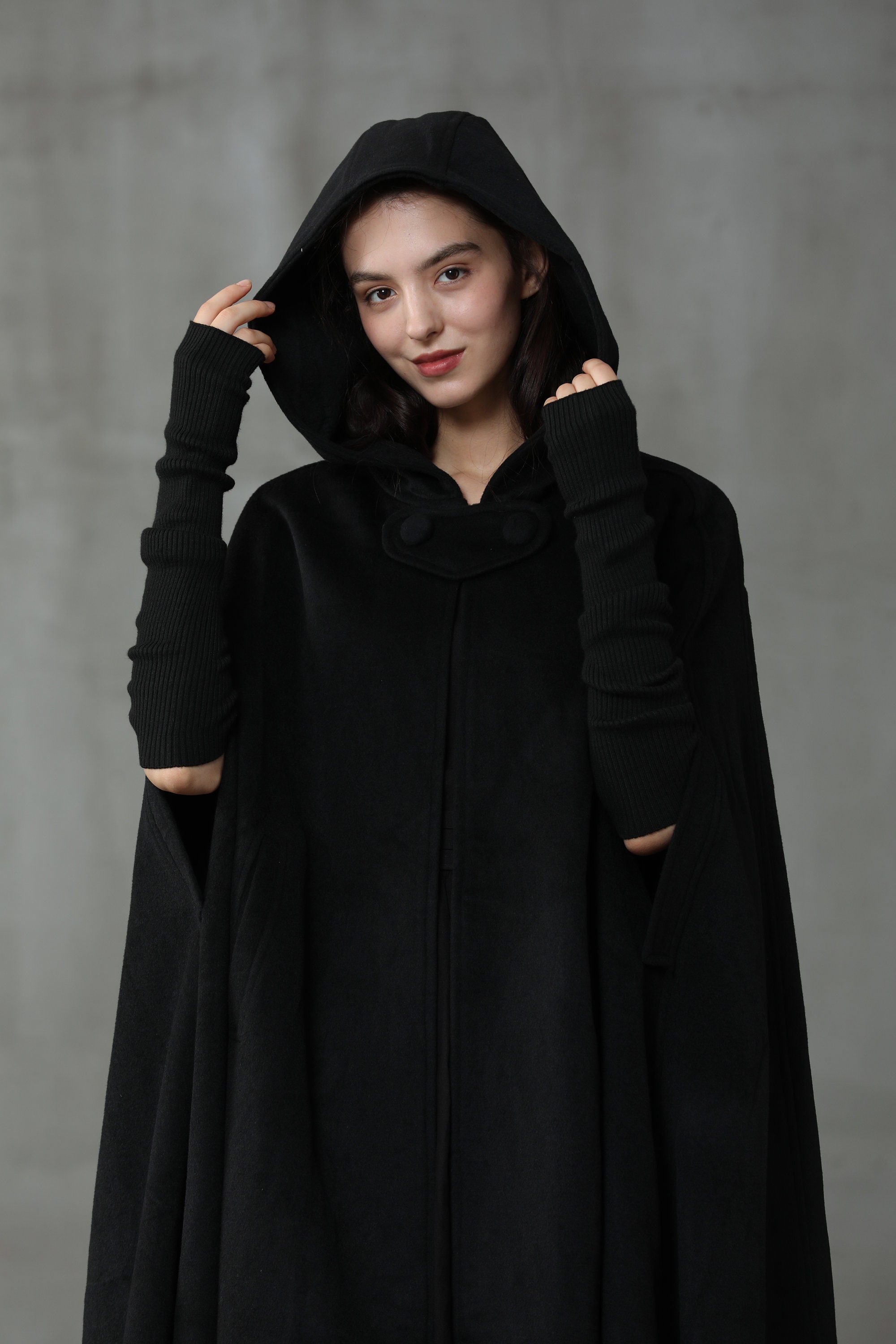 Black Hooded Wool Coat Cloak Maxi Hooded Wool Coat Cloak - Etsy Canada