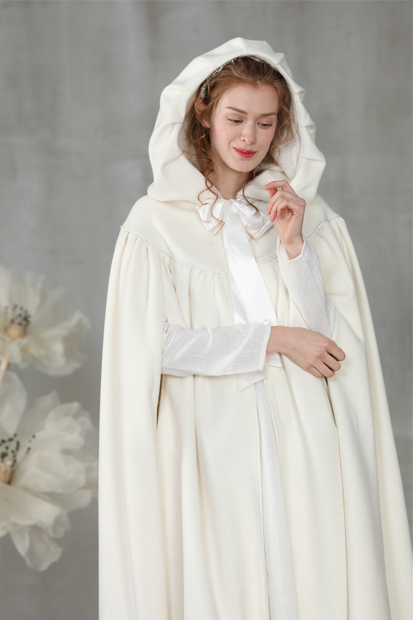White Wool Cloak, Maxi Wedding Cloak, Hooded Cloak, White Wedding Cloak ...
