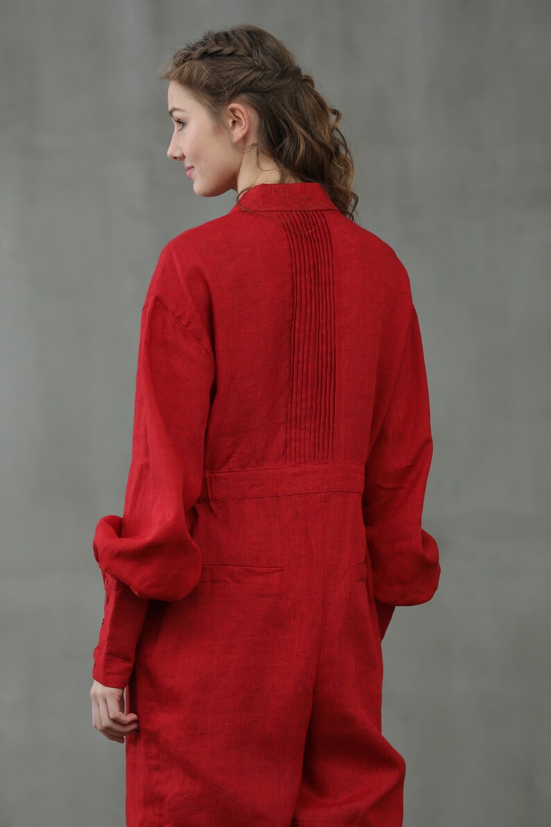 Linen worker jumpsuit Linen romper Linen overall Wide leg | Etsy