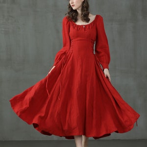 Maxi Red Linen Dress, Lacing up Linen Dress, Maxi Linen Dress, Cocktail ...