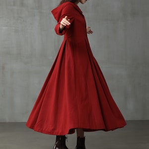 Retro Hooded Wool Coat, Maxi Red Coat, Wool Coat, Vintage Coat, Winter ...