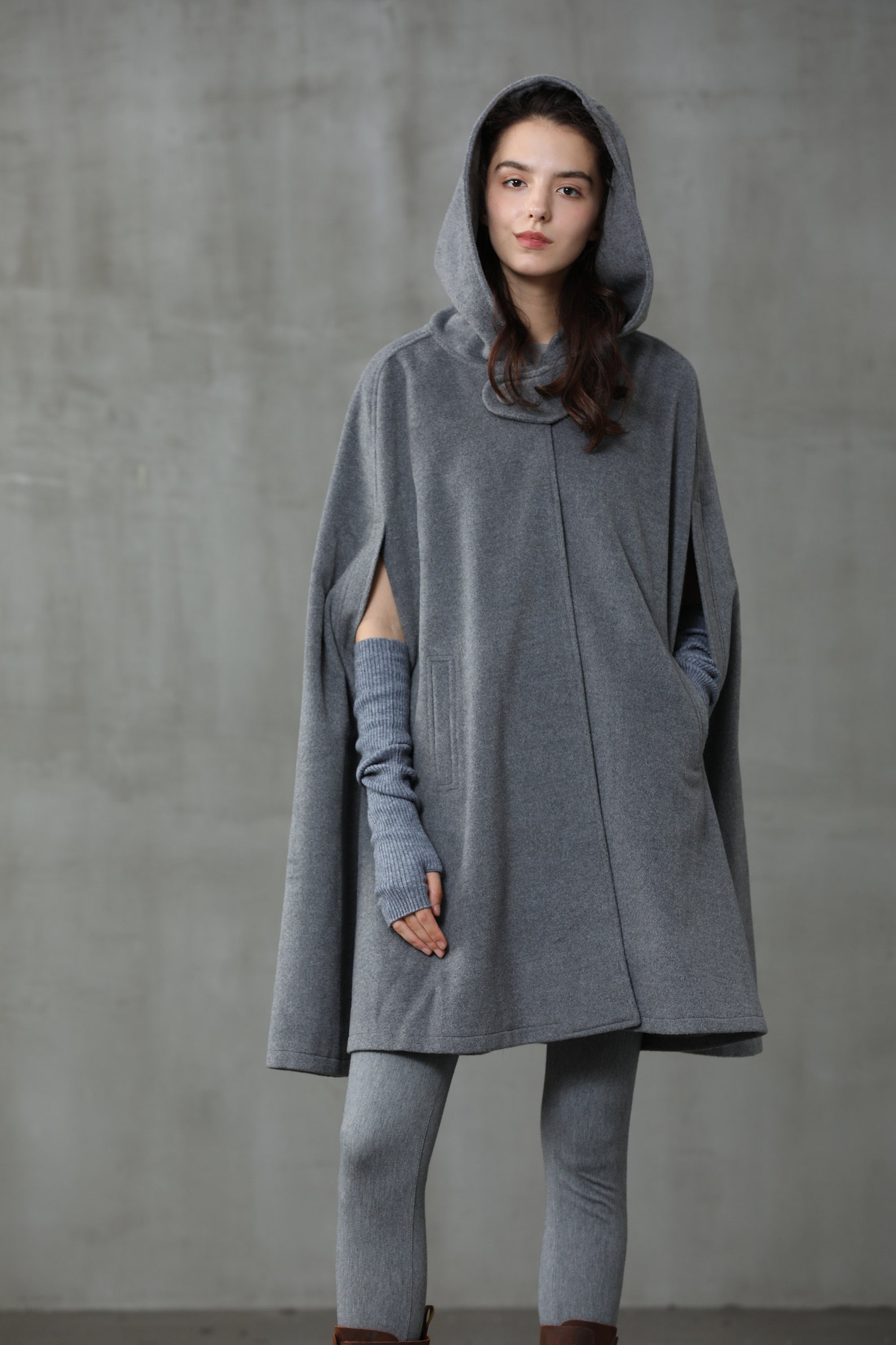 Hooded Wool Coat With Pockets Hooded Cape Hooded Wool Cape - Etsy
