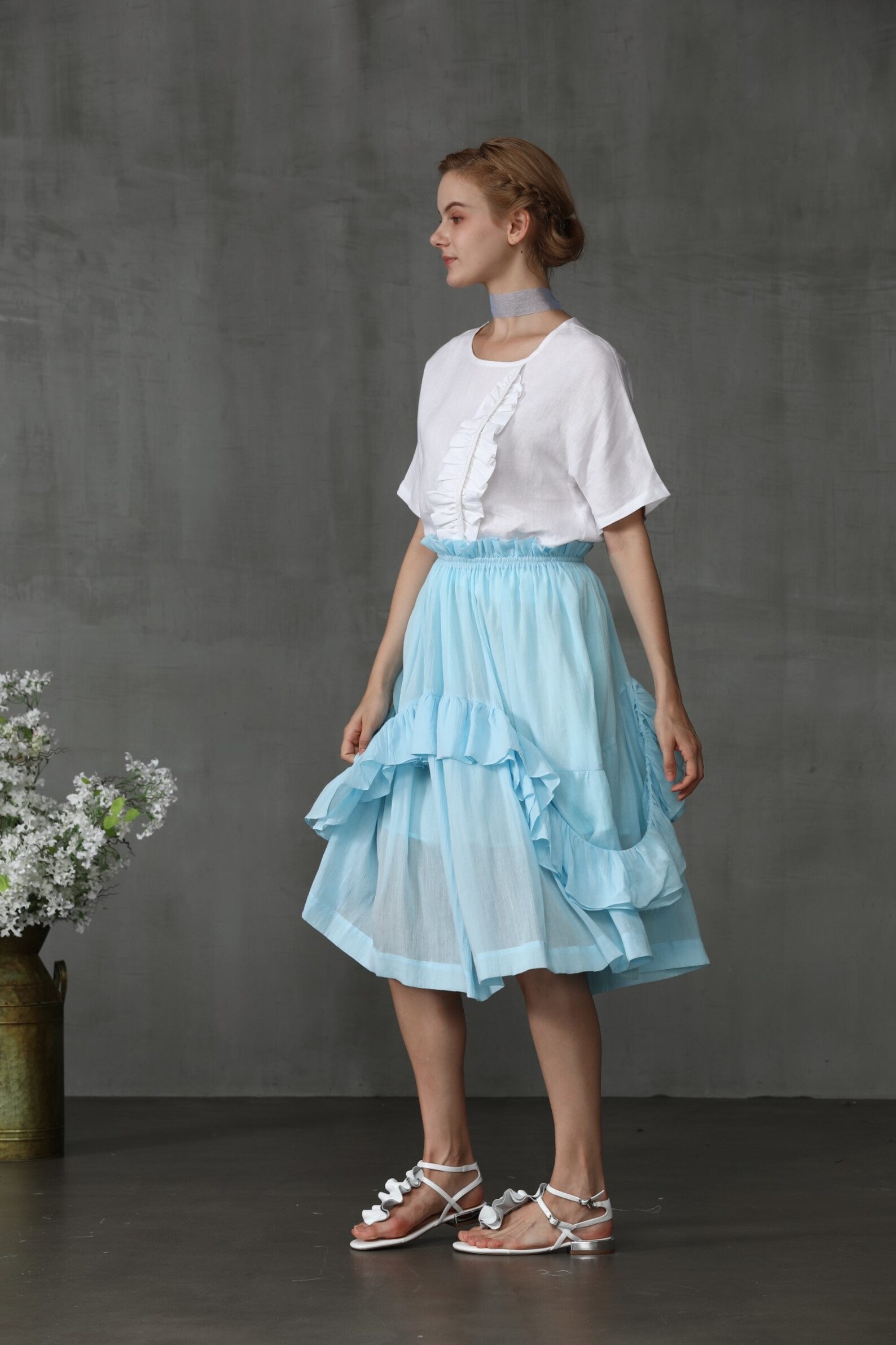 Skirt Ruffle Skirt Midi Skirt Blue Skirt Flared Skirt - Etsy