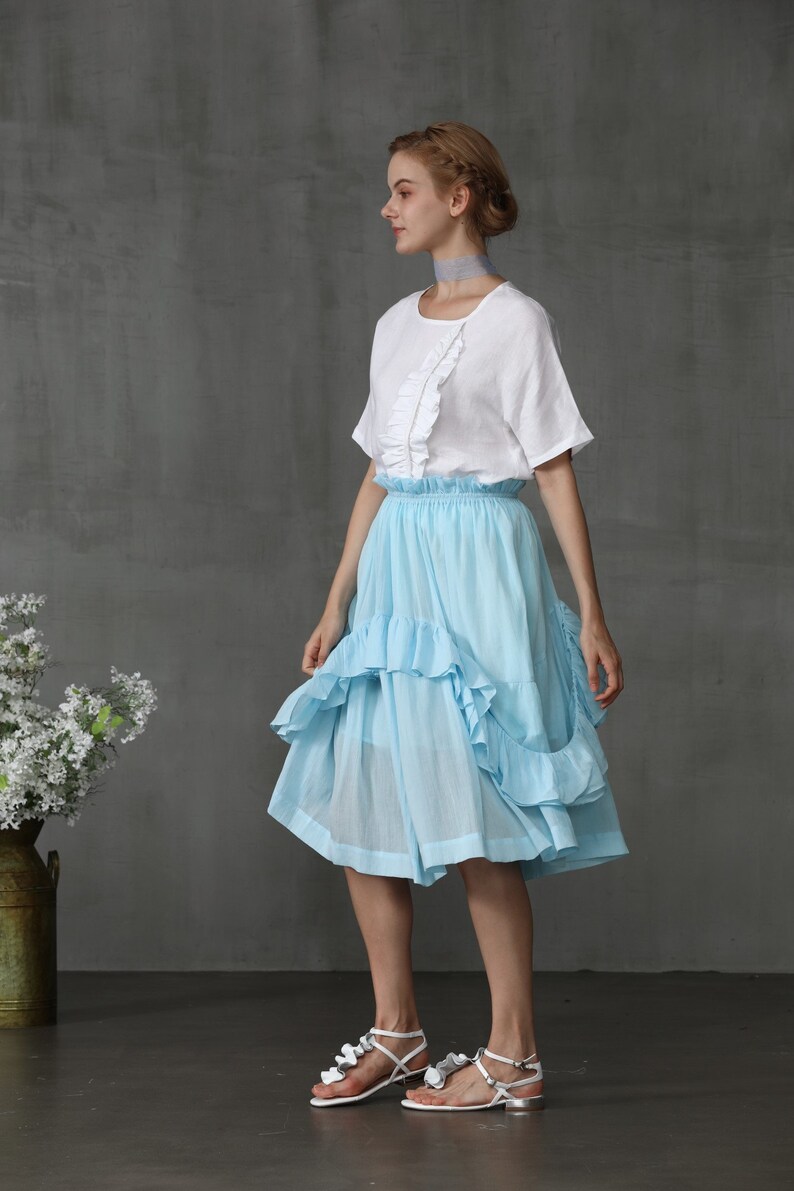 Skirt Ruffle Skirt Midi Skirt Blue Skirt Flared Skirt - Etsy