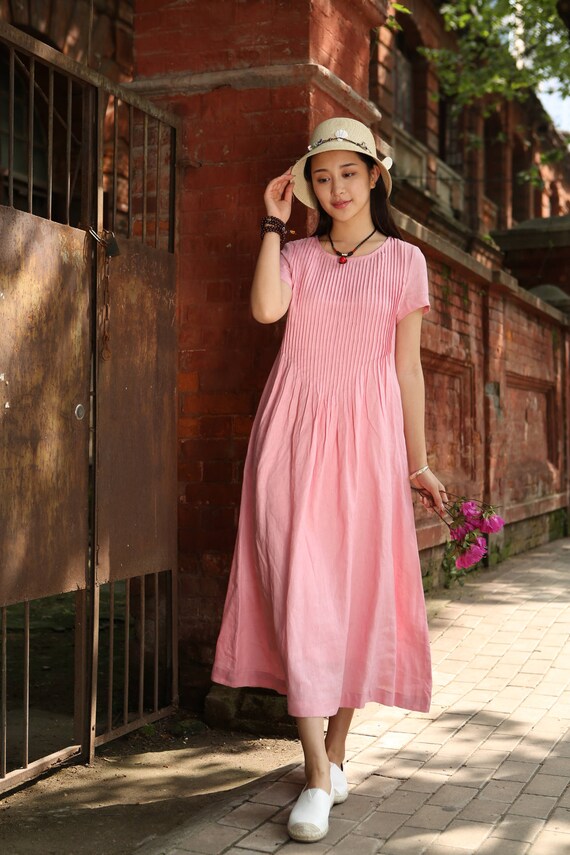 Linen Dress In Pink Etsy