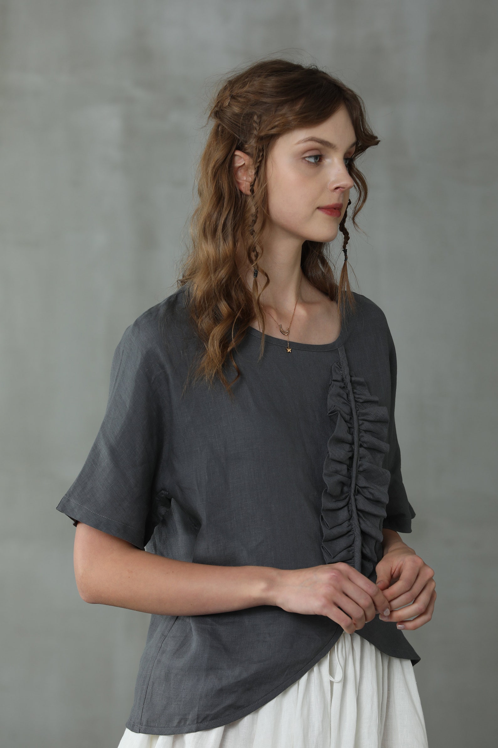 French Linen Top Blouse in Gray/white Earth Day Top Linen - Etsy Canada