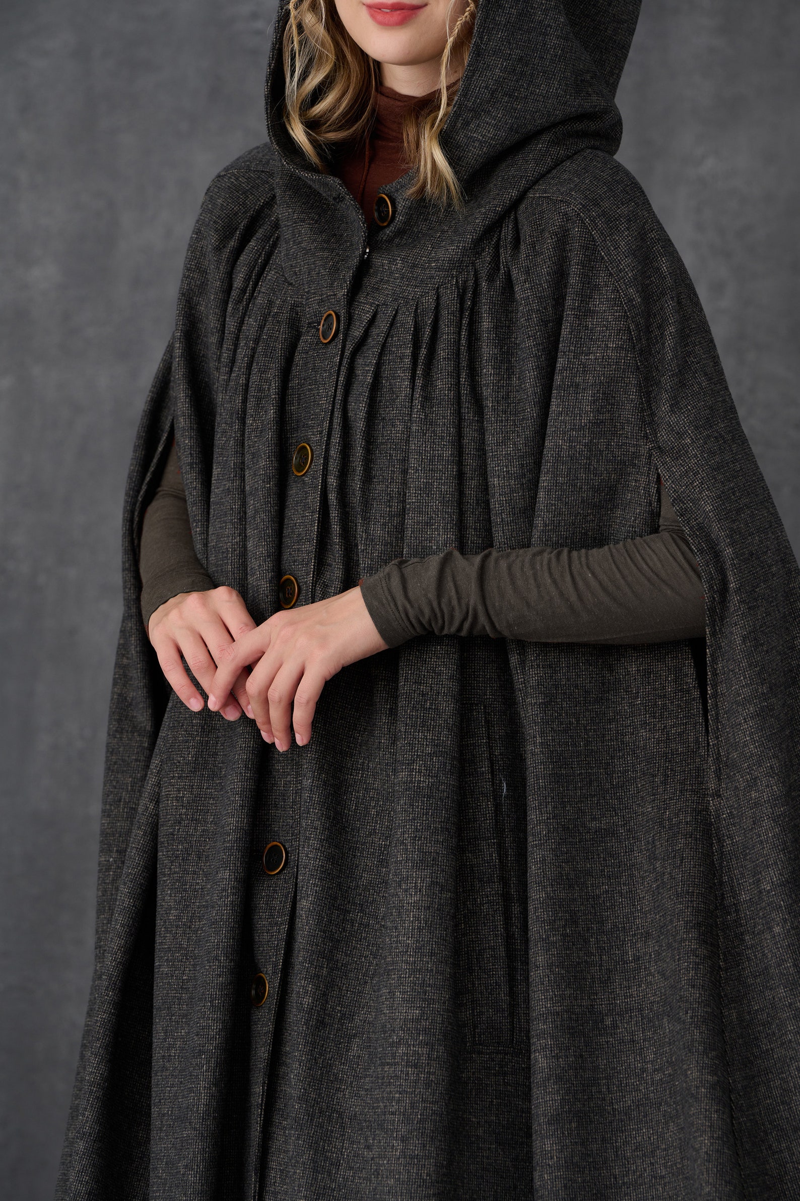 Hooded Wool Cloak Coat in Darkgray Maxi Hooded Wool Cloak - Etsy