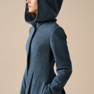 Hooded Maxi Wool Coat in Starry Blue, Retro Hooded Wool Coat, Classic ...