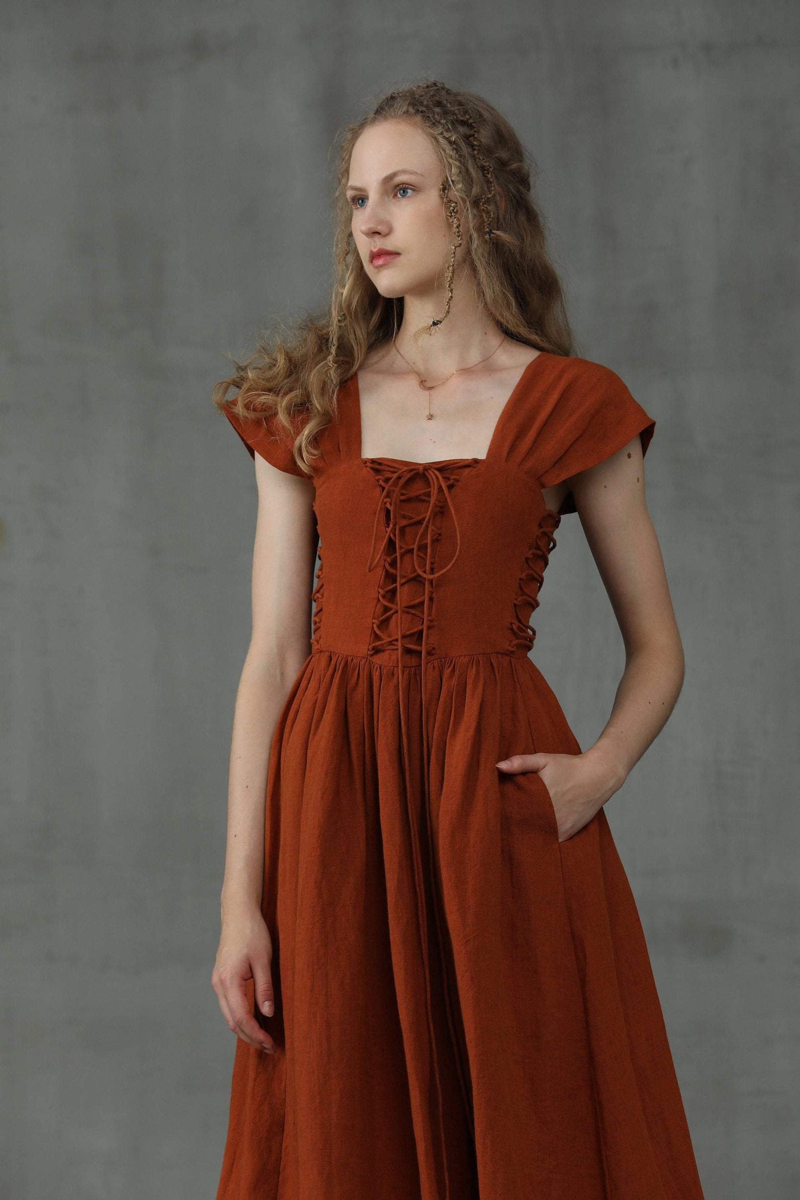 Linen Formal Dress Corset Linen Dress in Dark Burnt Orange - Etsy