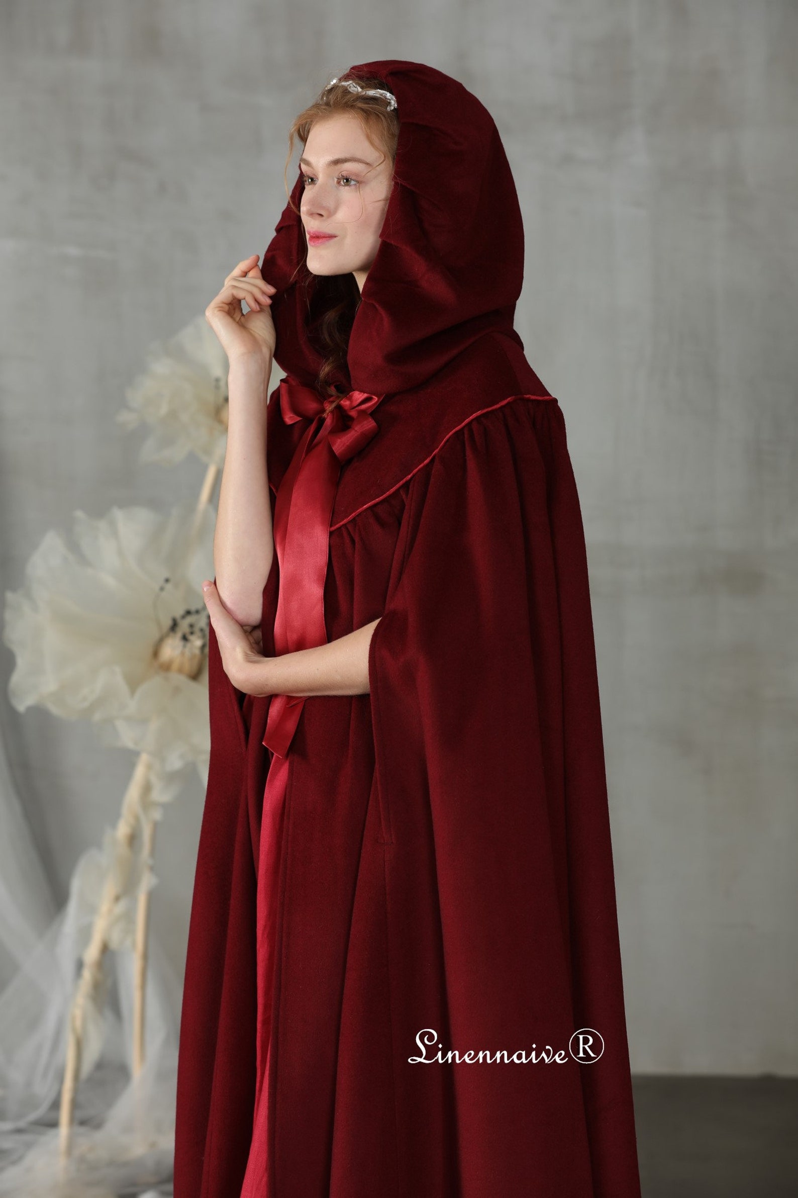 Maxi Hooded Wool Cloak in Wine Red Wool Cape Maxi Cape - Etsy UK