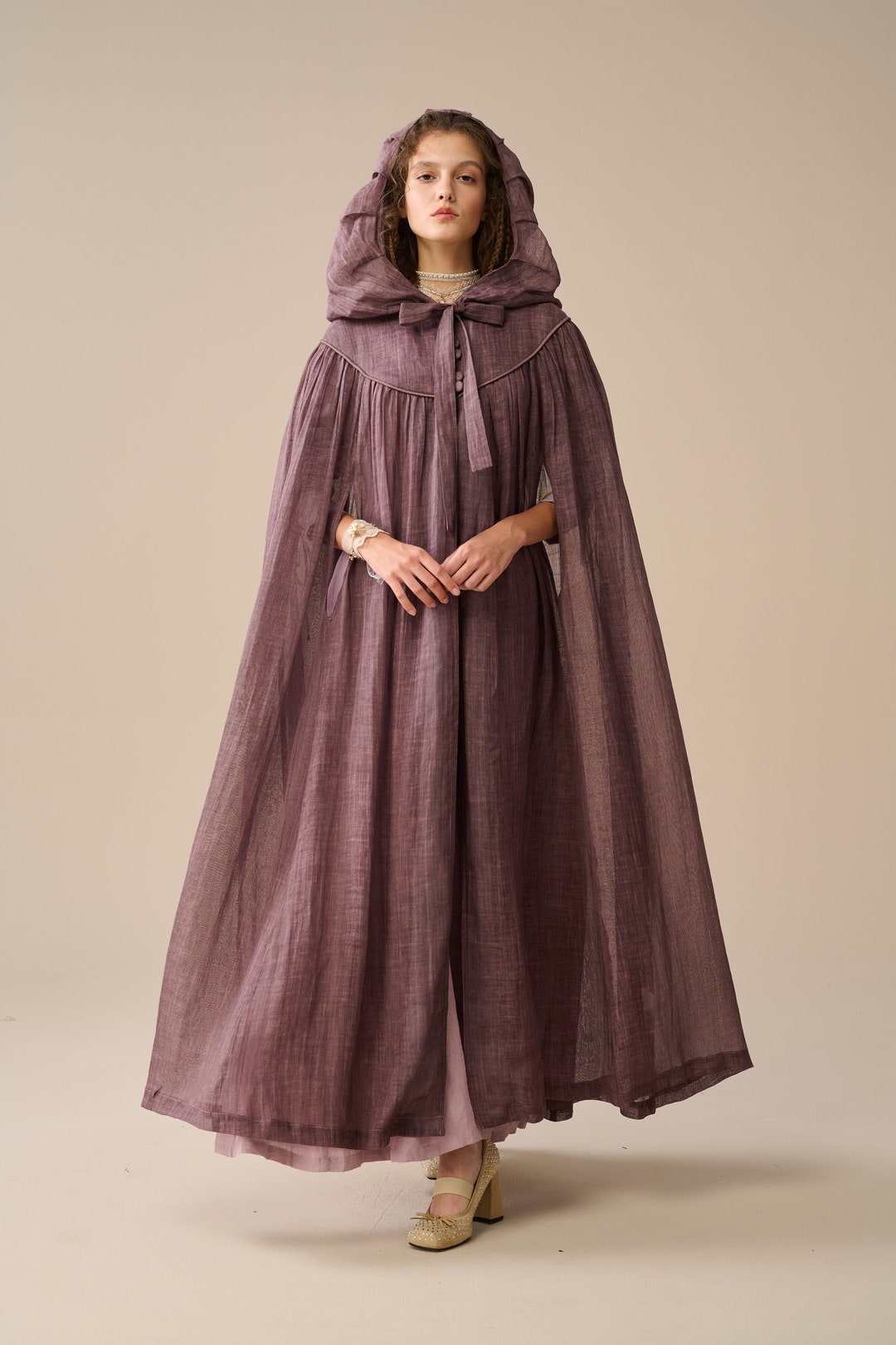Hooded Linen Cloak in Purple, Maxi Linen Cloak Cape, Wedding Cloak ...