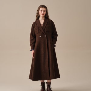 Maxi Wool Coat in Rust Brown, Women Coat, Double Breasted Coat, Winter ...