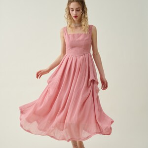 Ruffle Pink Linen Dress, Corset Linen Drses, French Dress, Renaissance ...