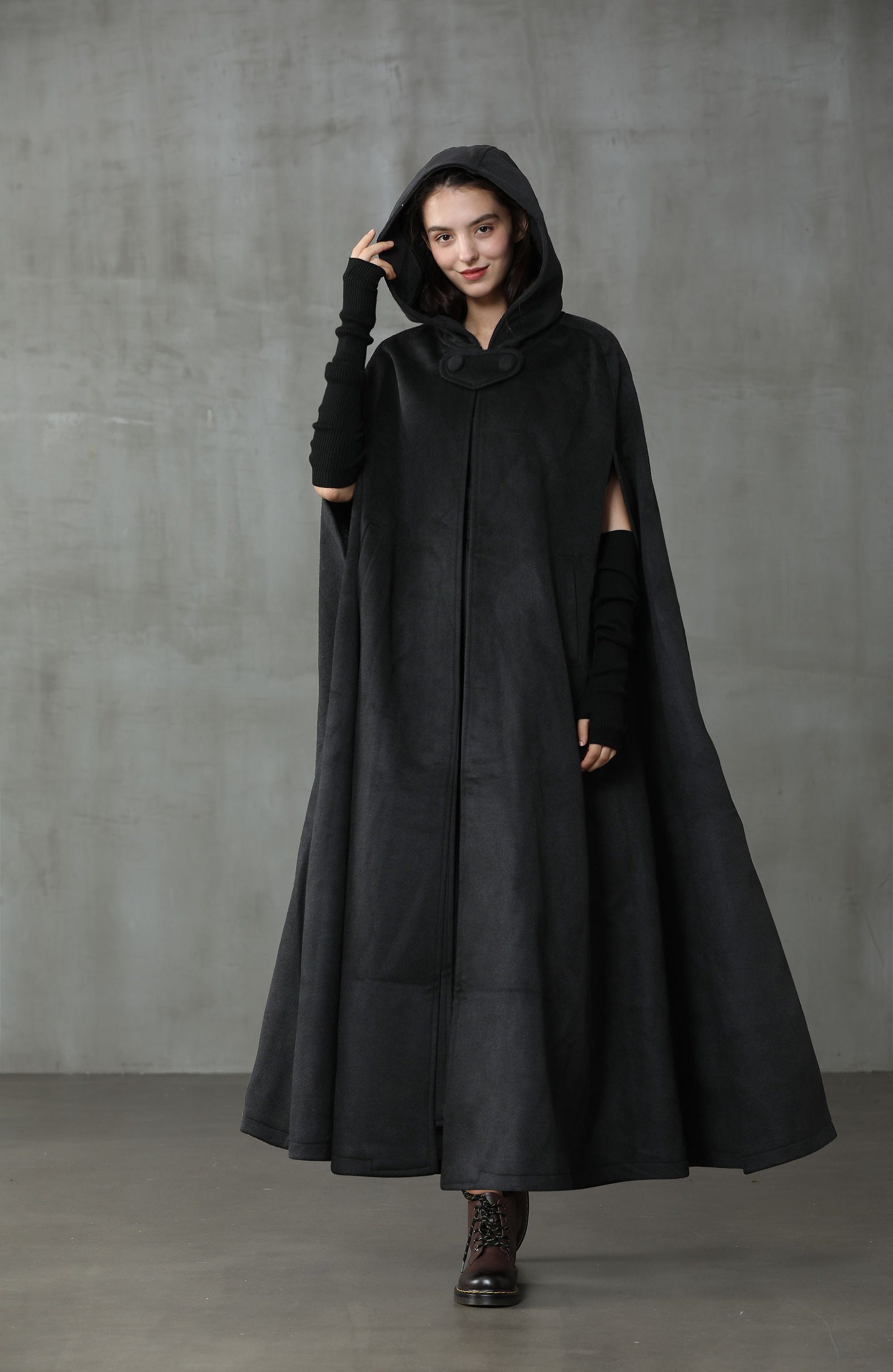 Black Hooded Wool Coat Cloak Maxi Hooded Wool Coat Cloak - Etsy Canada