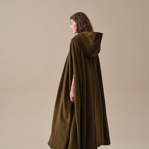 Hooded Wool Cloak Coat in Olive, Maxi Hooded Wool Cloak, Renaissance ...
