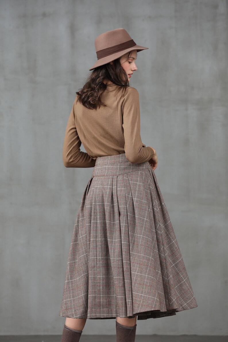 Pleated Check Wool Skirt Midi Wool Skirt Winter Skirt Wool - Etsy