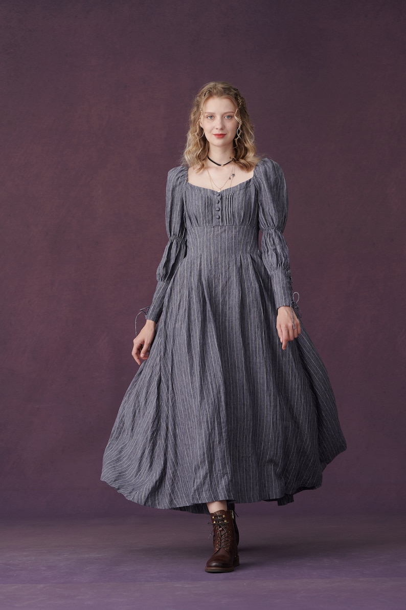 Corset Linen Dress in Grey Regency Dress Medieval Linen - Etsy