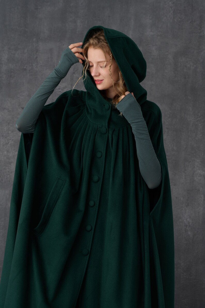 Hooded Wool Cloak Coat in Teal Maxi Hooded Wool Cloak - Etsy