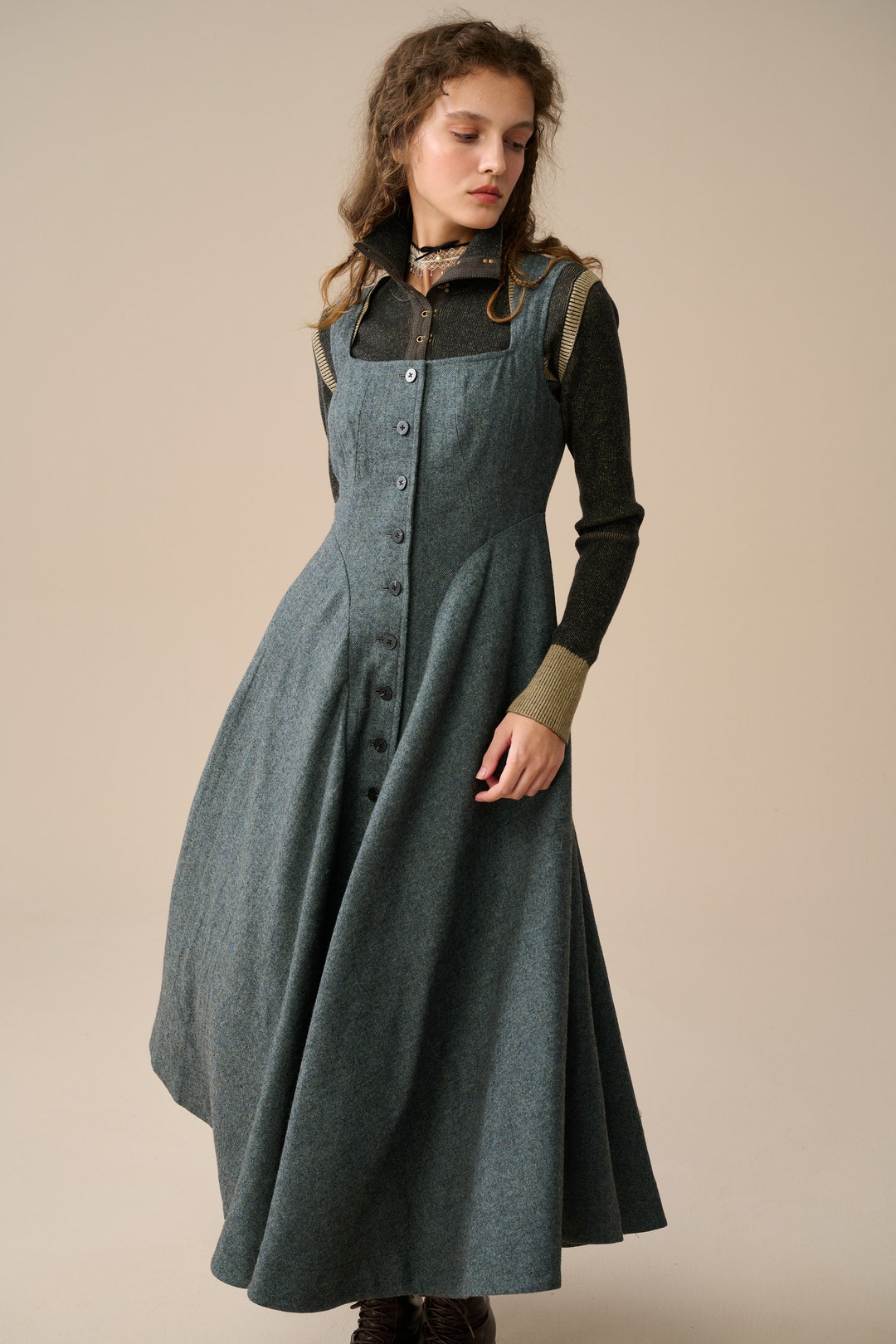 Single Breasted Wool Dress, Women Wool Dress, Sleeveless Wool Dress ...