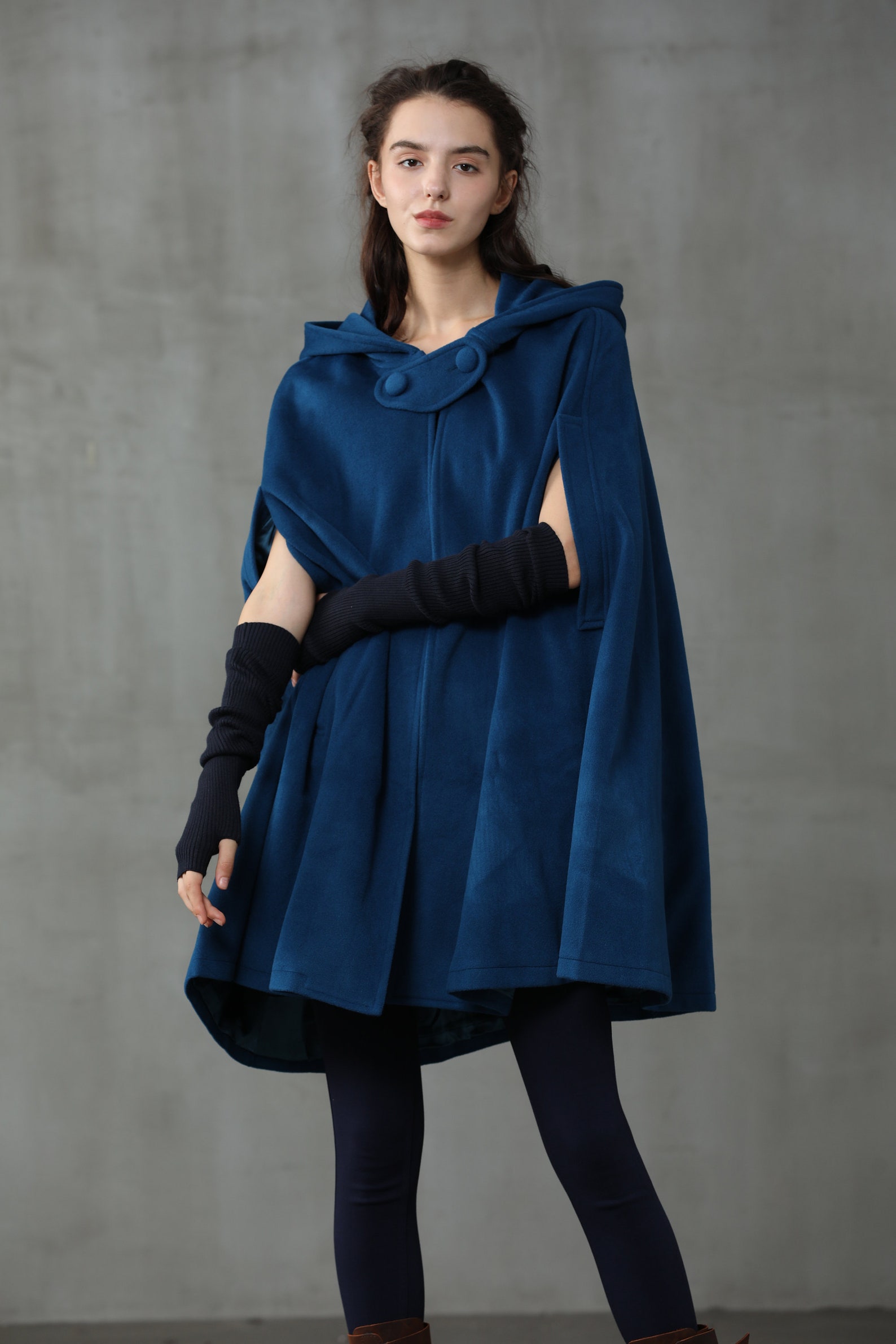 Blue Wool Cape Oversized Hooded Cape Hooded Wool Cape - Etsy