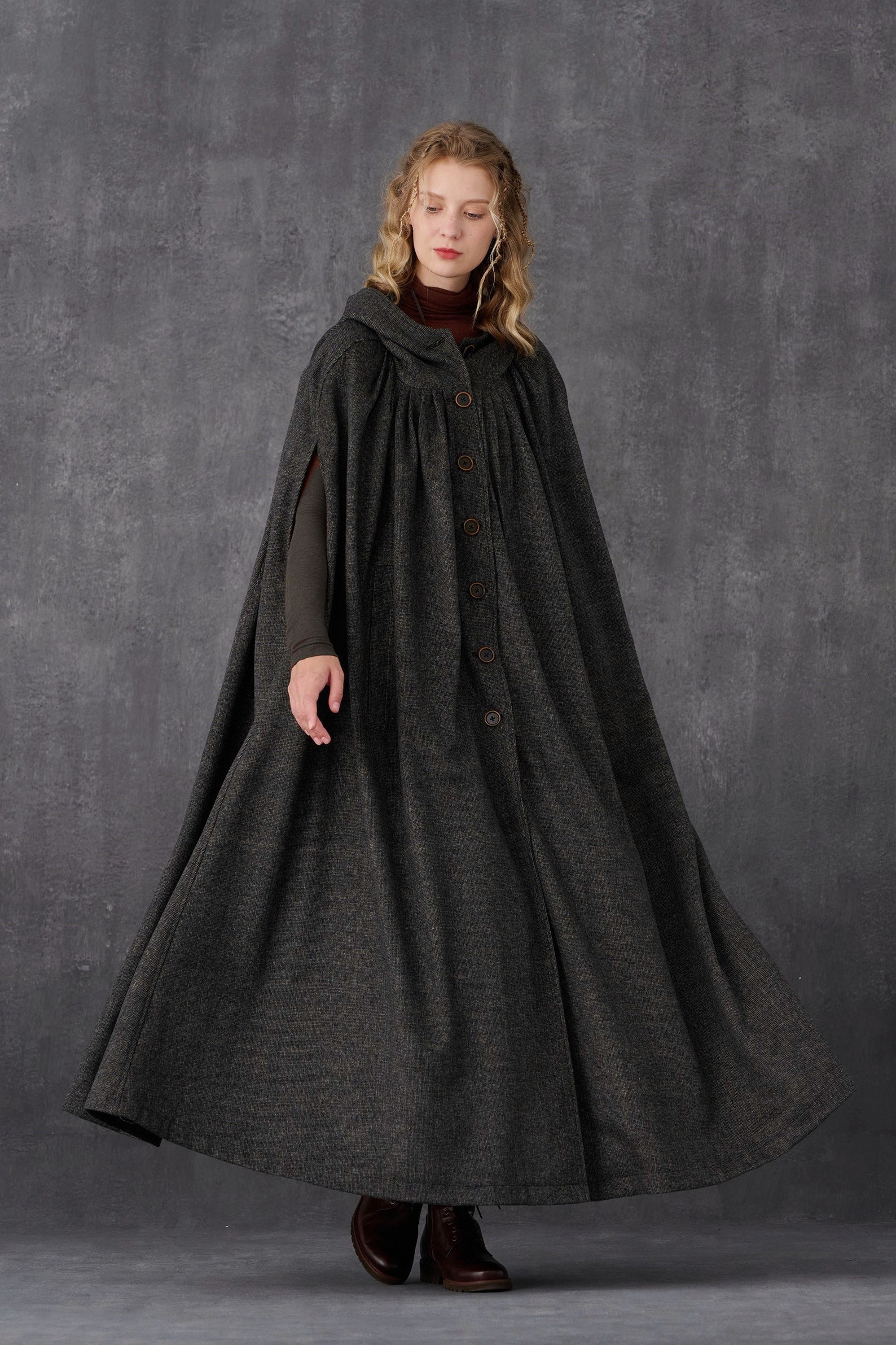 Hooded Wool Cloak Coat in Darkgray Maxi Hooded Wool Cloak - Etsy