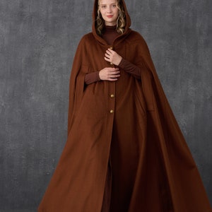 Hooded Wool Cloak Coat, Maxi Hooded Wool Coat Cloak, Medieval Cloak ...