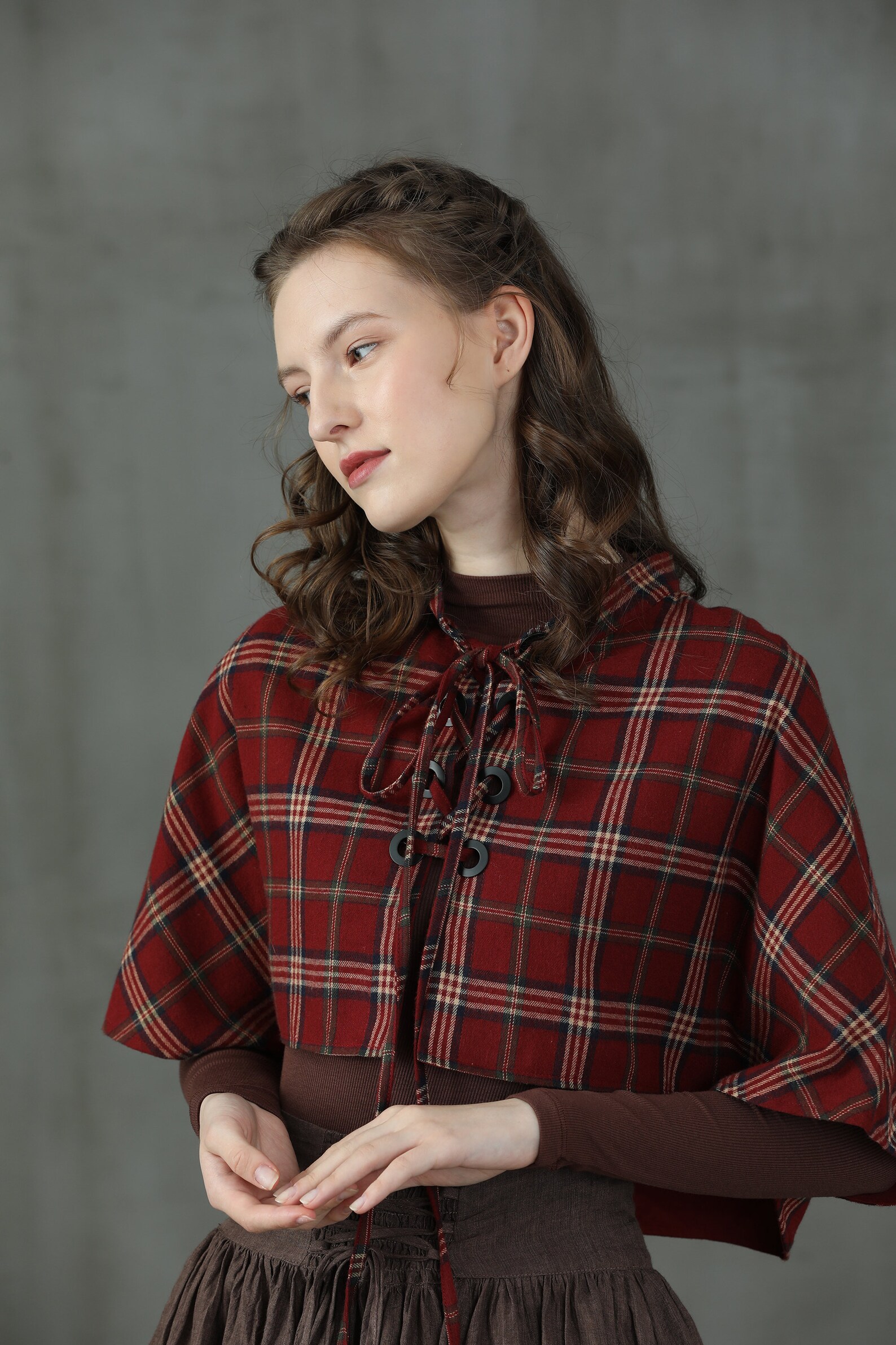 Lace up Cape Cloak Tartan Cape Coat Linen Cape Little Women | Etsy