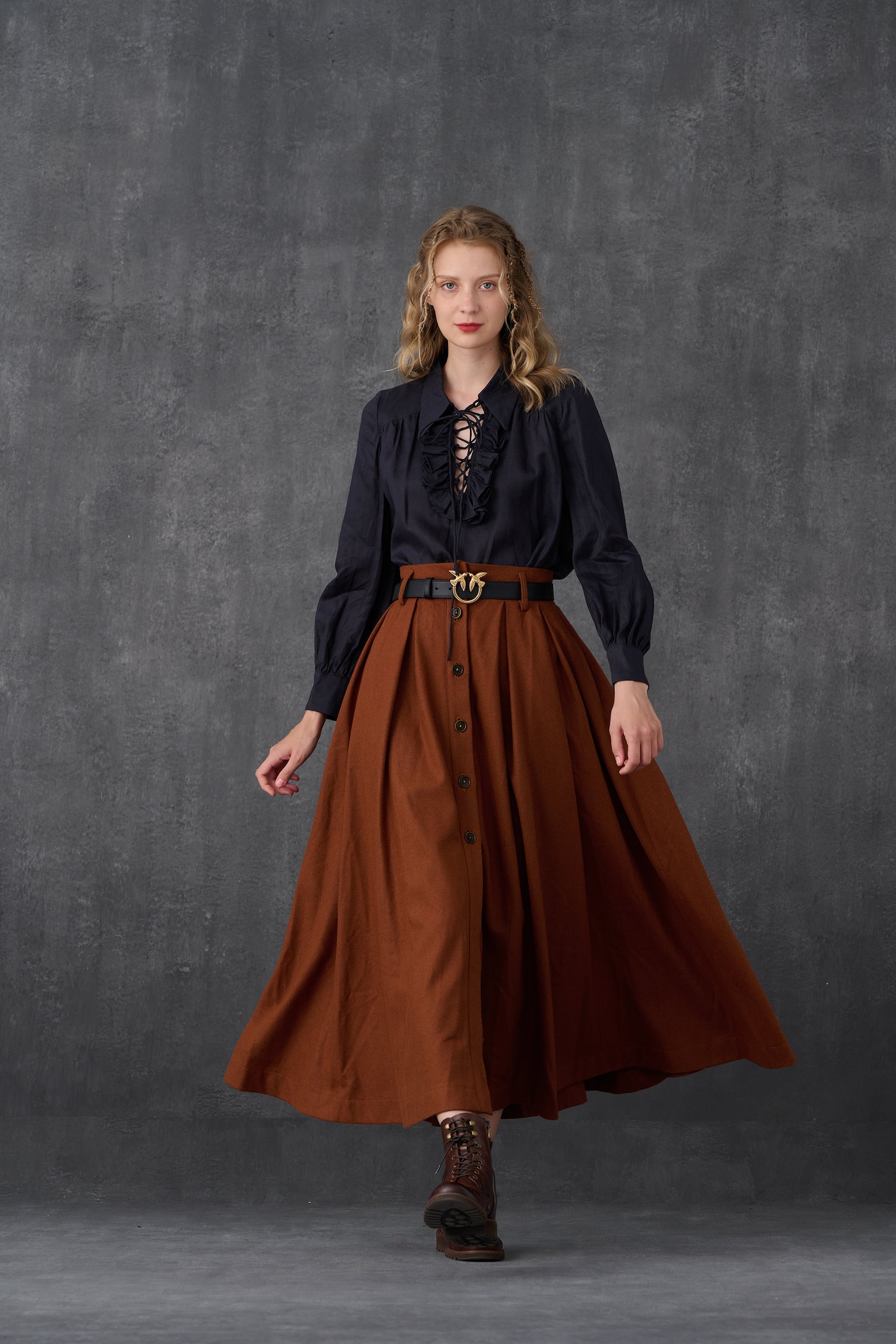Wool Skirt in Brown Wool Maxi Skirt Pleated Wool Skirt - Etsy