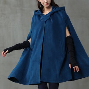 Blue Wool Cape, Oversized Hooded Cape, Hooded Wool Cape, Hooded Wool ...