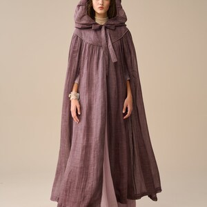 Hooded Linen Cloak in Purple, Maxi Linen Cloak Cape, Wedding Cloak ...