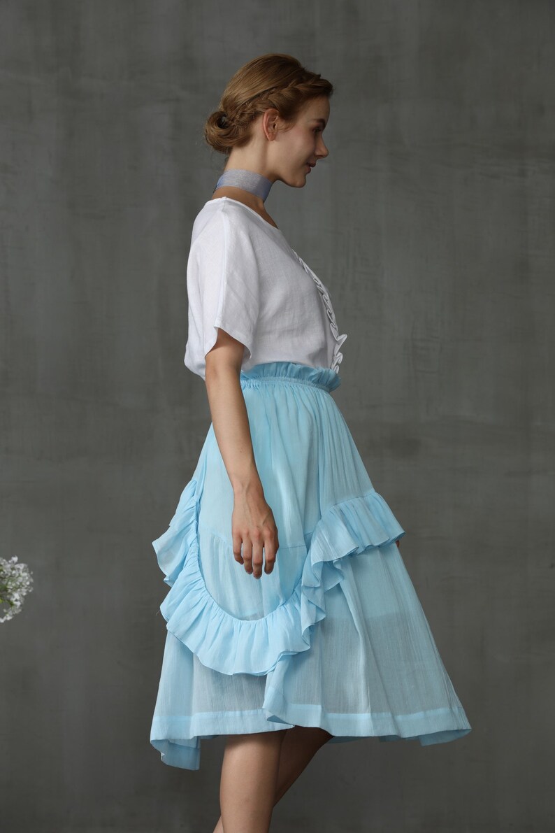 Skirt Ruffle Skirt Midi Skirt Blue Skirt Flared Skirt - Etsy