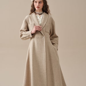 Maxi Wool Coat in Oat Cream, Women Coat, Double Breasted Coat, Winter Coat, Retro Coat, Warm ...