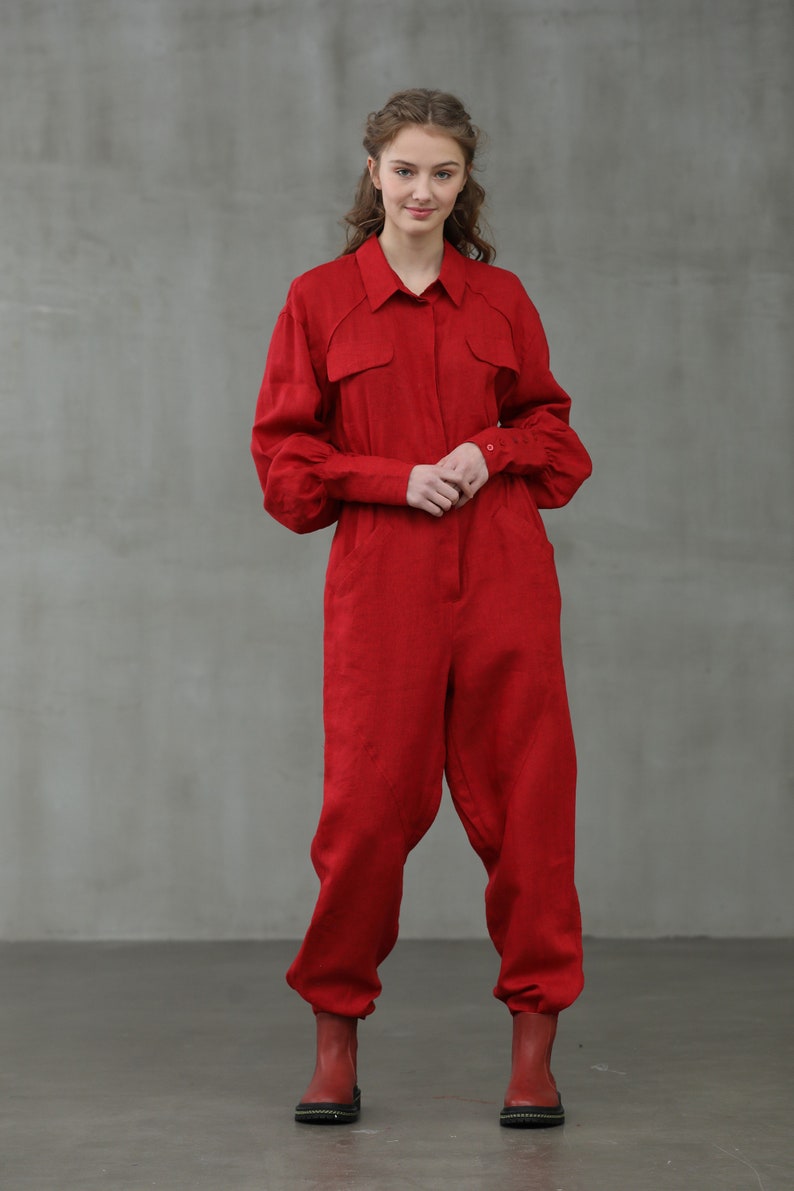 Linen worker jumpsuit Linen romper Linen overall Wide leg | Etsy