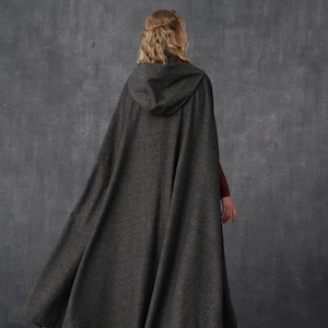 Hooded Wool Cloak Coat in Darkgray, Maxi Hooded Wool Cloak, Renaissance ...