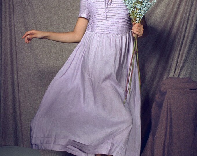 Linen Dress in Violet and Chocolate Maxi Dress Flared Dress - Etsy