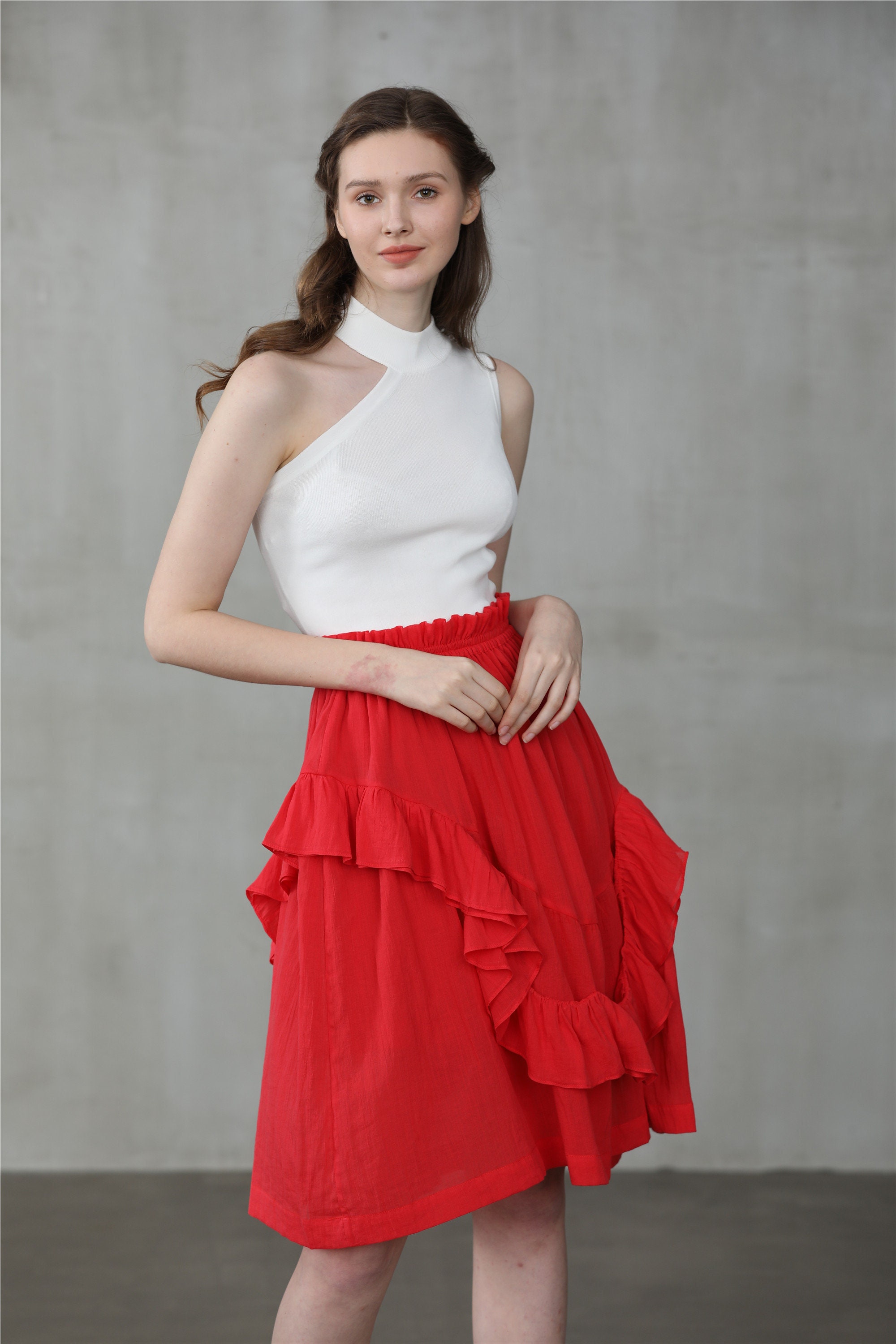 Bud Skirtmidi Skirt Red Skirt Ruffle Skirt Mini Skirt | Etsy