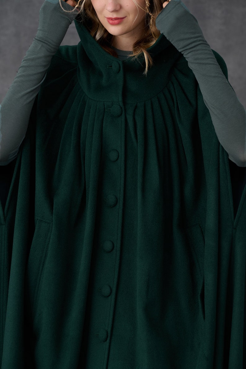 Hooded Wool Cloak Coat in Teal Maxi Hooded Wool Cloak - Etsy